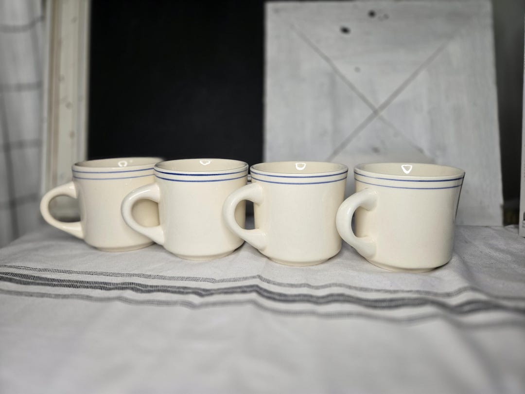 Vintage Ironstone Mugs With Blue Strips - Etsy