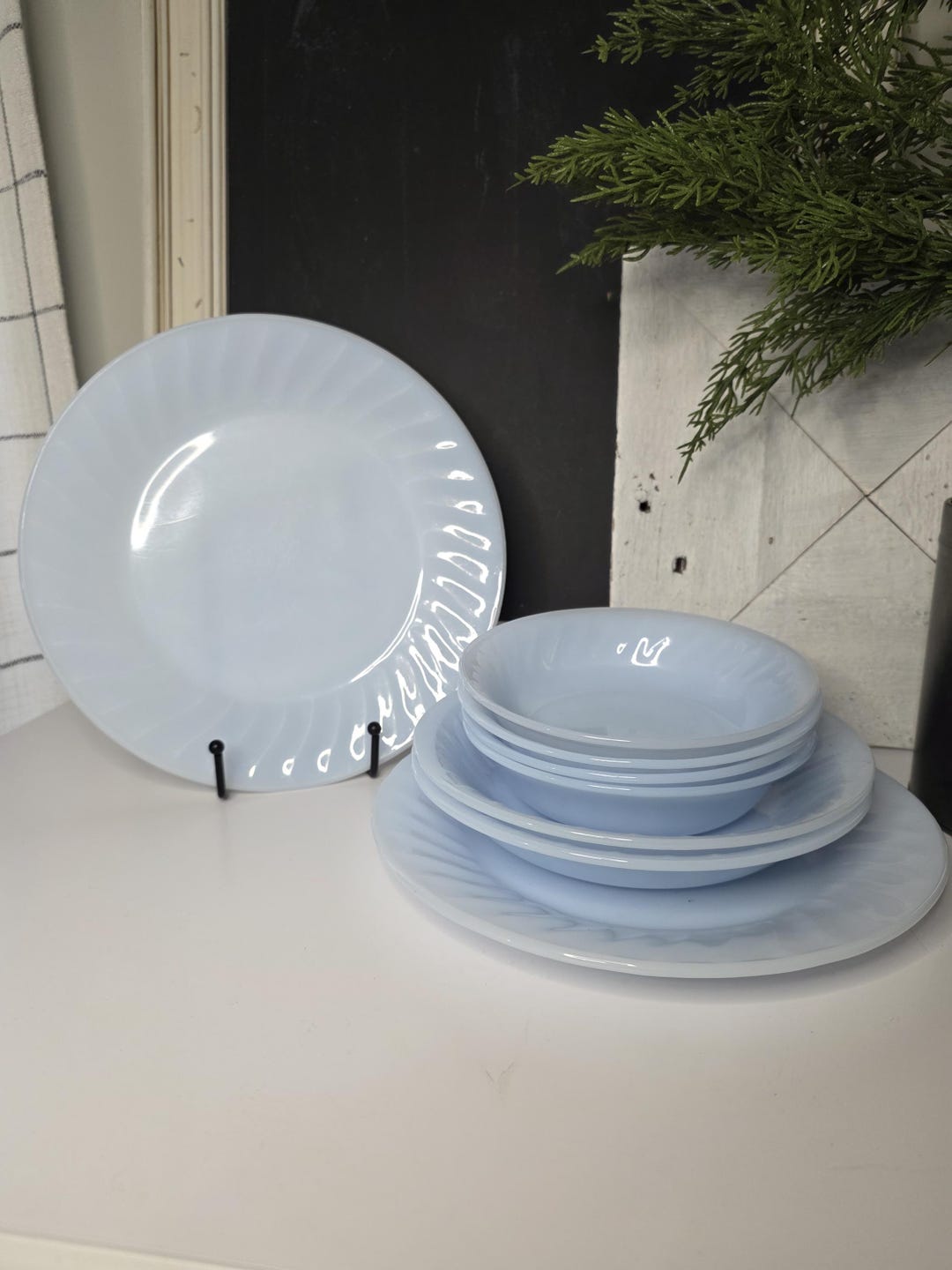 Vintage Fire King Azurite Delphite Blue Swirl Plate Bowl Set - Etsy