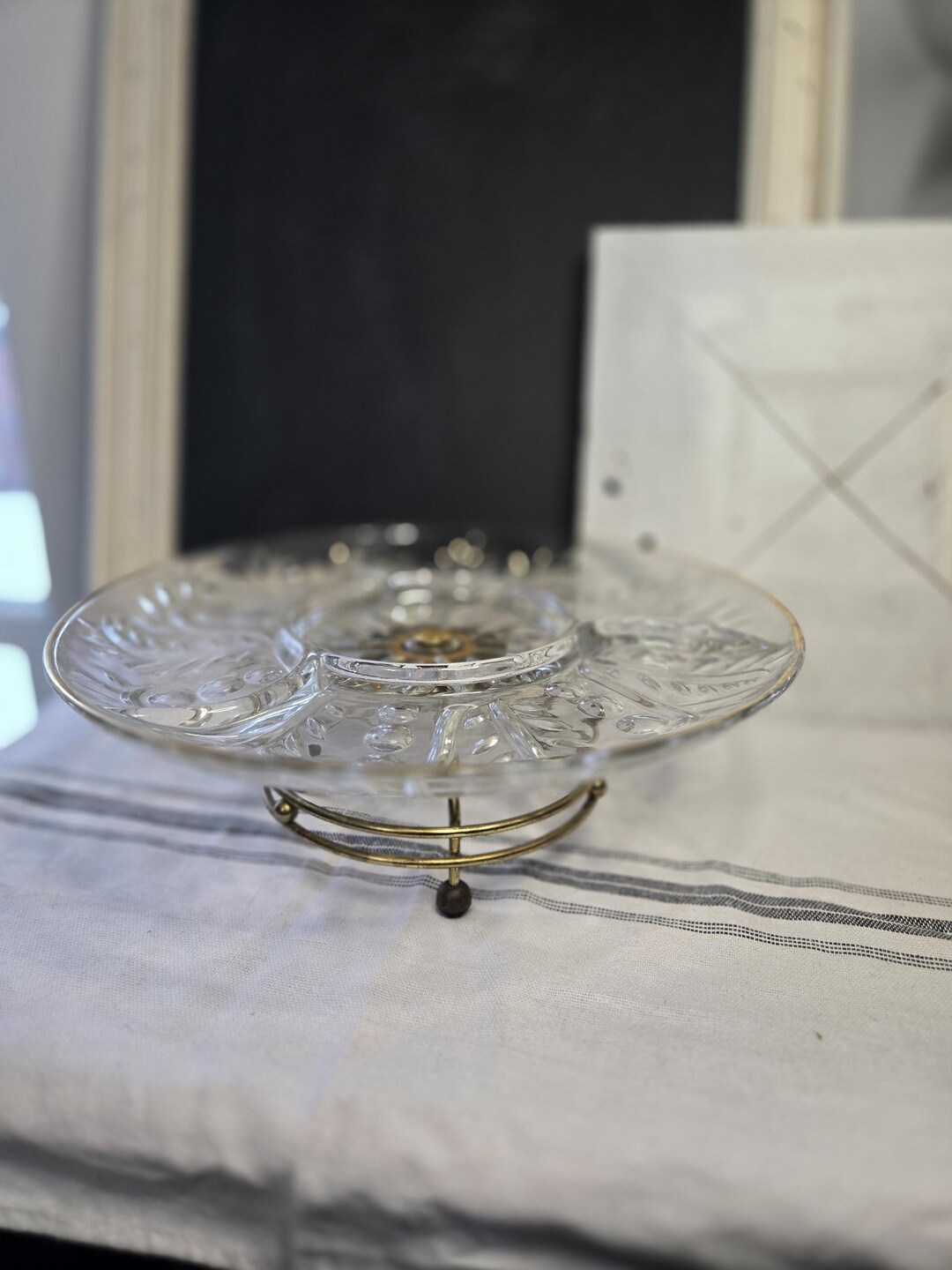 Vintage MCM Divided Serving Tray With Gold Stand - Etsy