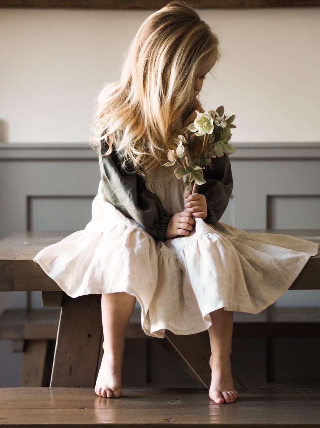 Linen Dress Girl, Two-color Dress for Toddler, Christmas Dress for Girl ...