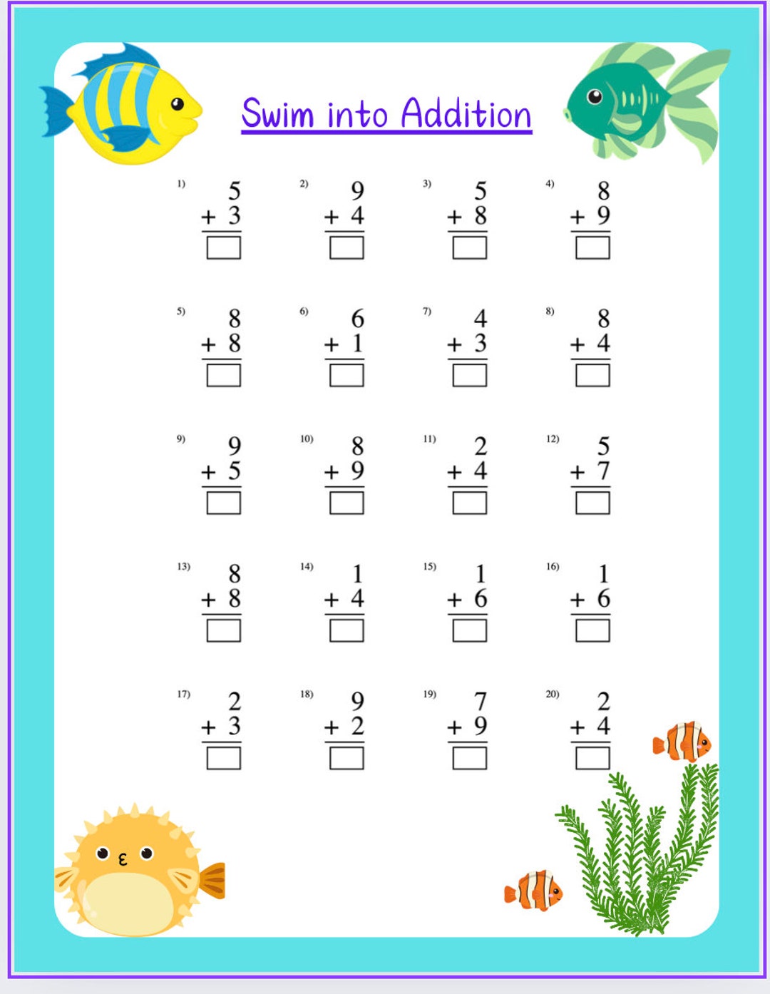 Easy Math Printable (5pages) - Etsy