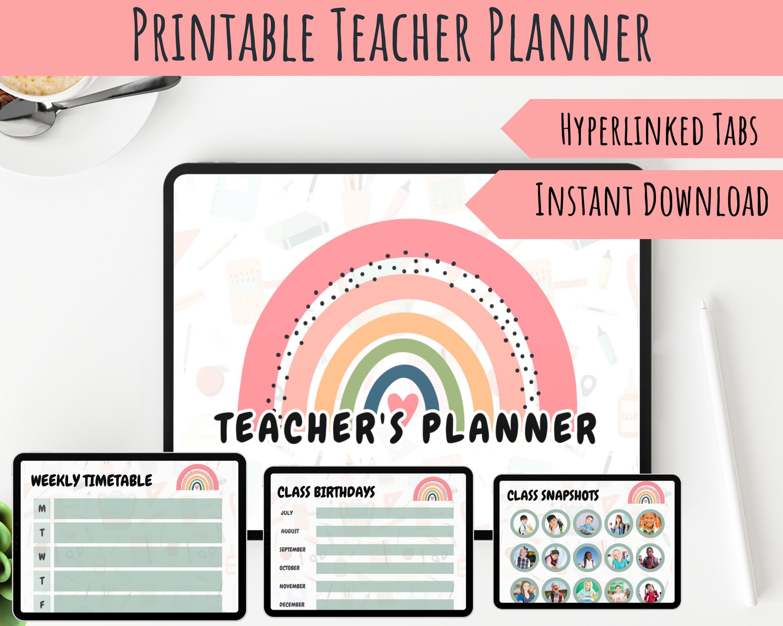 Printable Teacher Planner Boho Teacher Planner Editable Week Schedule ...