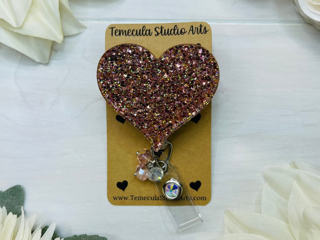 Valentines Badge Reel Rose Gold Badge Reel Valentines Heart Nurse Gift ...