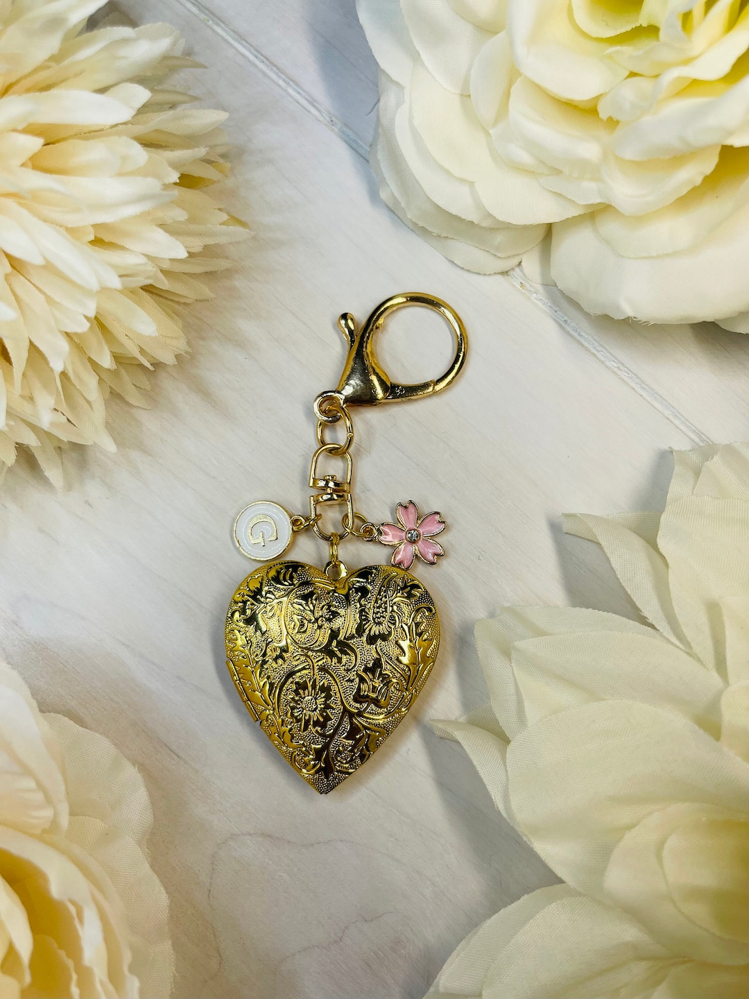 Valentine Heart Heart Locket Gold Locket Large Locket Photo Keychain ...