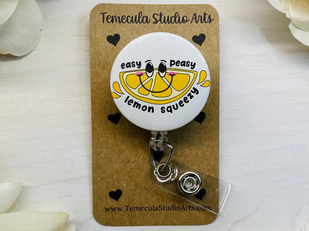 Lemon Badge Reel | Lemon Lanyard | Yellow Badge Holder | Pinch Clip ...