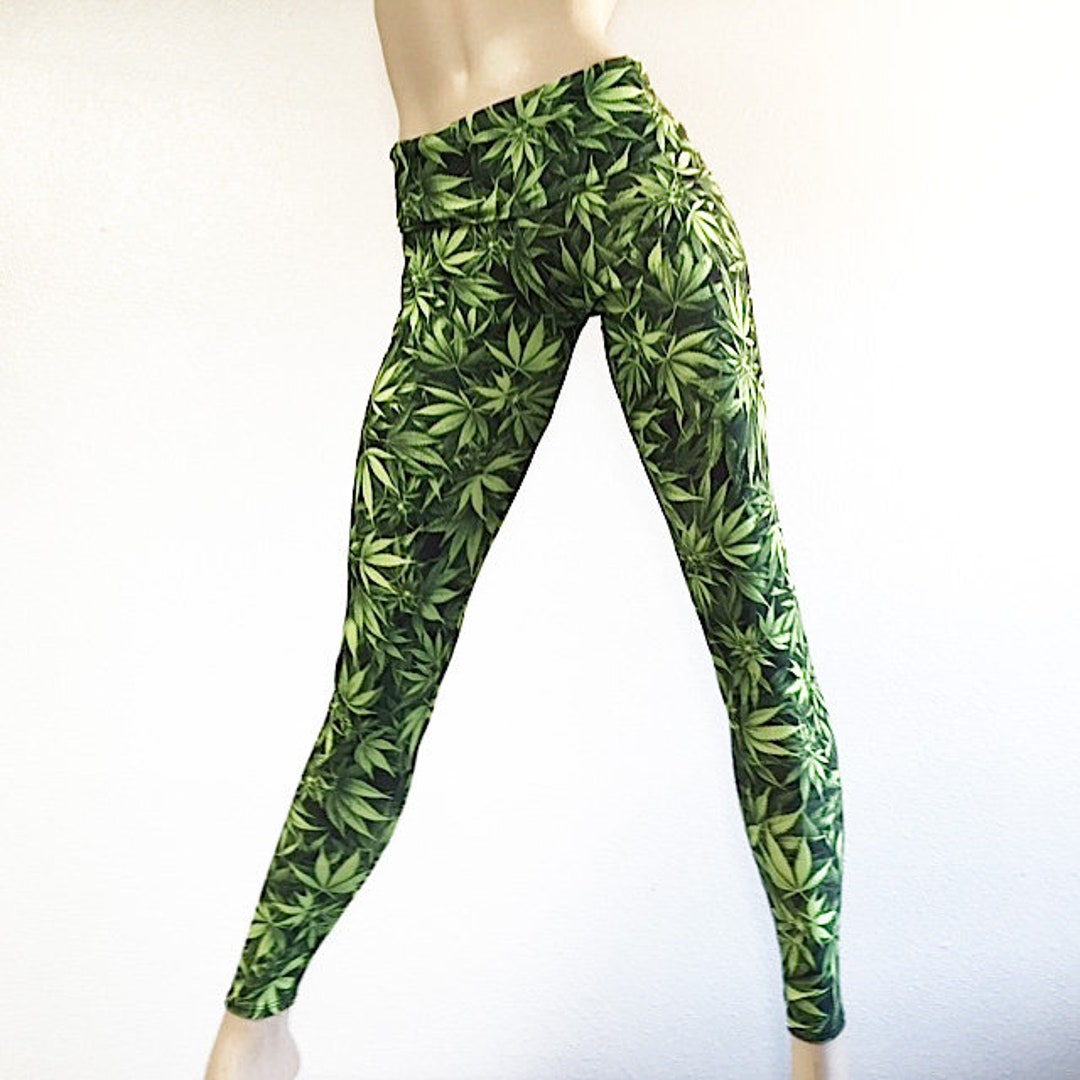 Marijuana Leaf Pants Cannabis Marijuana Leaf Yoga Pants Legging Fold ...