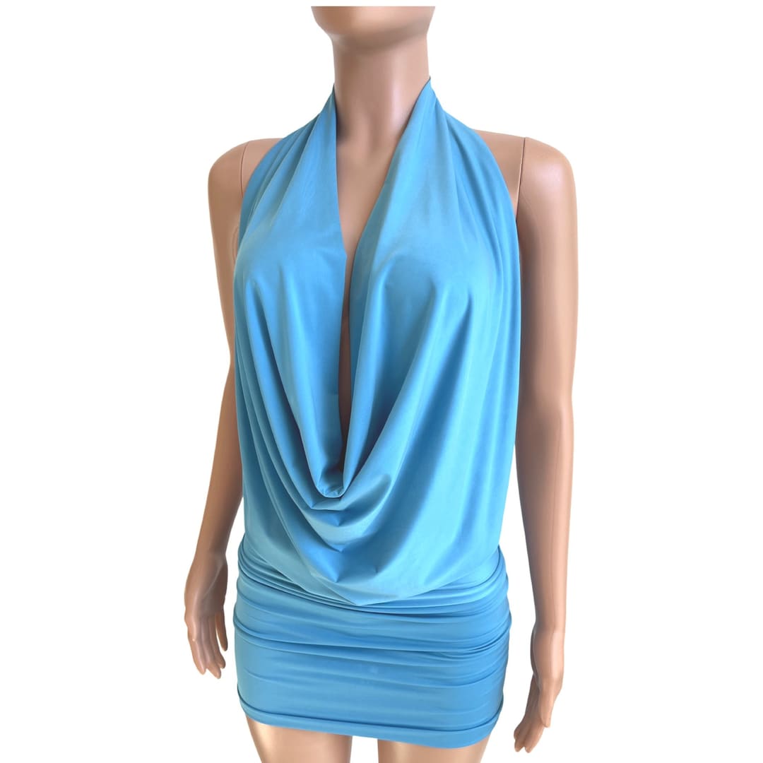Turquoise Blue Dress Backless Drape Halter Top or Dress Pick Your SIZE ...