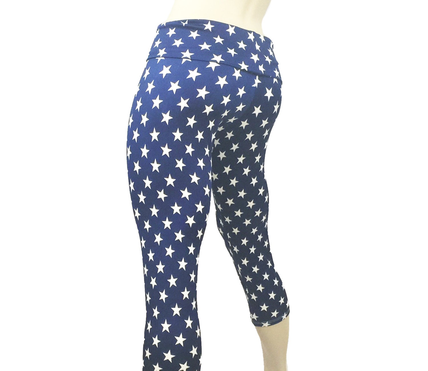 Superhero Blue Star Pants Hot Yoga Fitness Capri Fold Over | Etsy