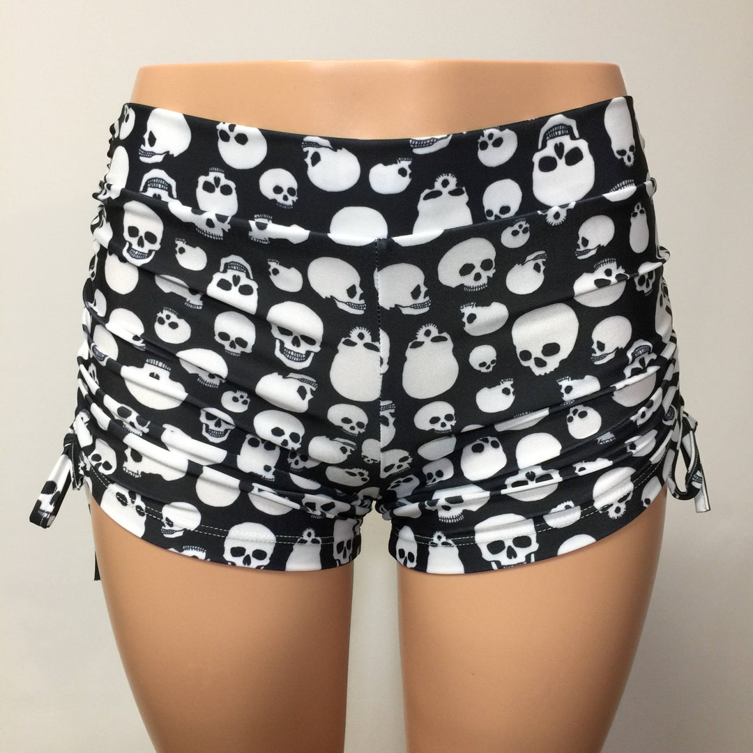 Skull Shorts - Hot Yoga Shorts - Black and White - Skulls - Skull ...
