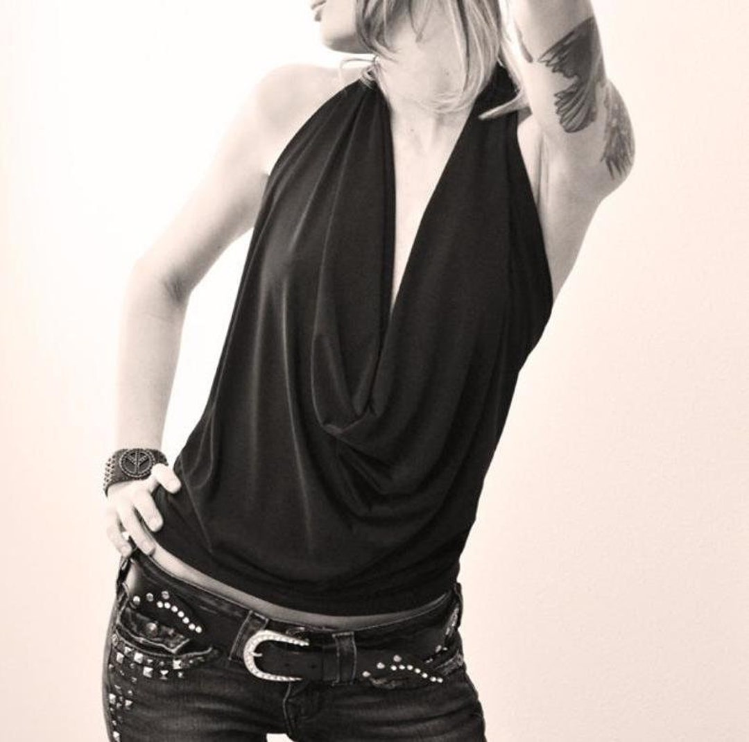 Black Backless Drape Halter Top or Dress Pick Your SIZE and COLOR Made ...