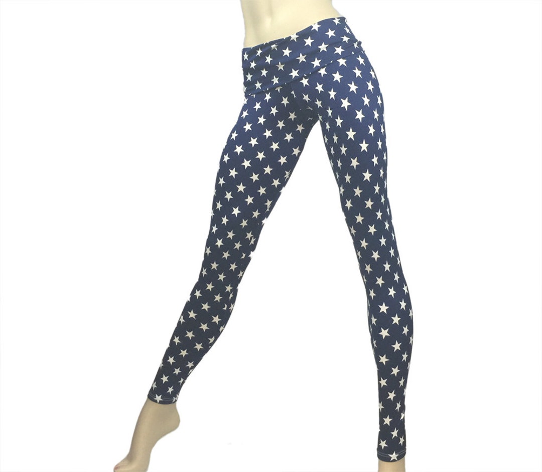 Super Hero Pants Blue Stars Legging Fold Over Low/high Rise Sxyfitness ...