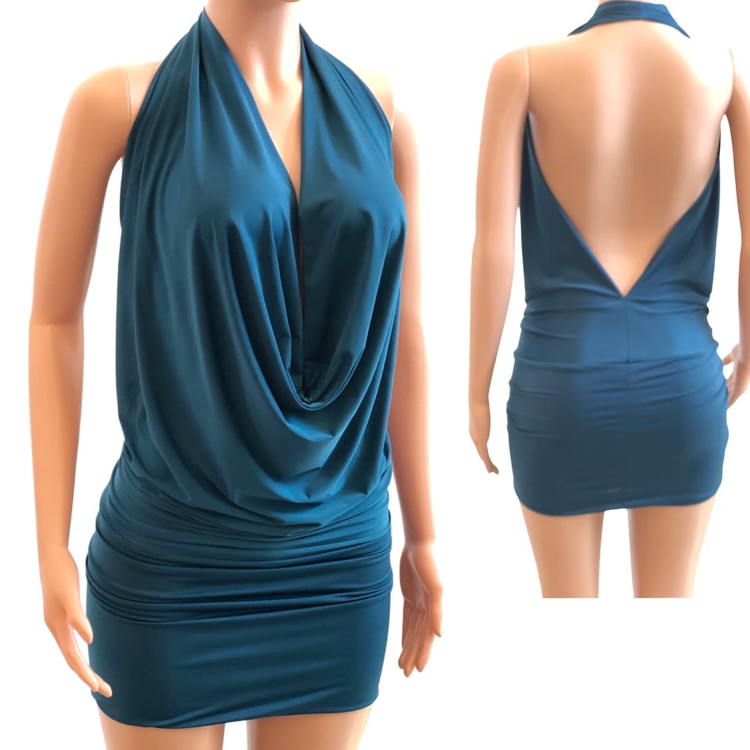 Teal Blue Dress Backless Drape Halter Top or Dress Pick Your SIZE and ...