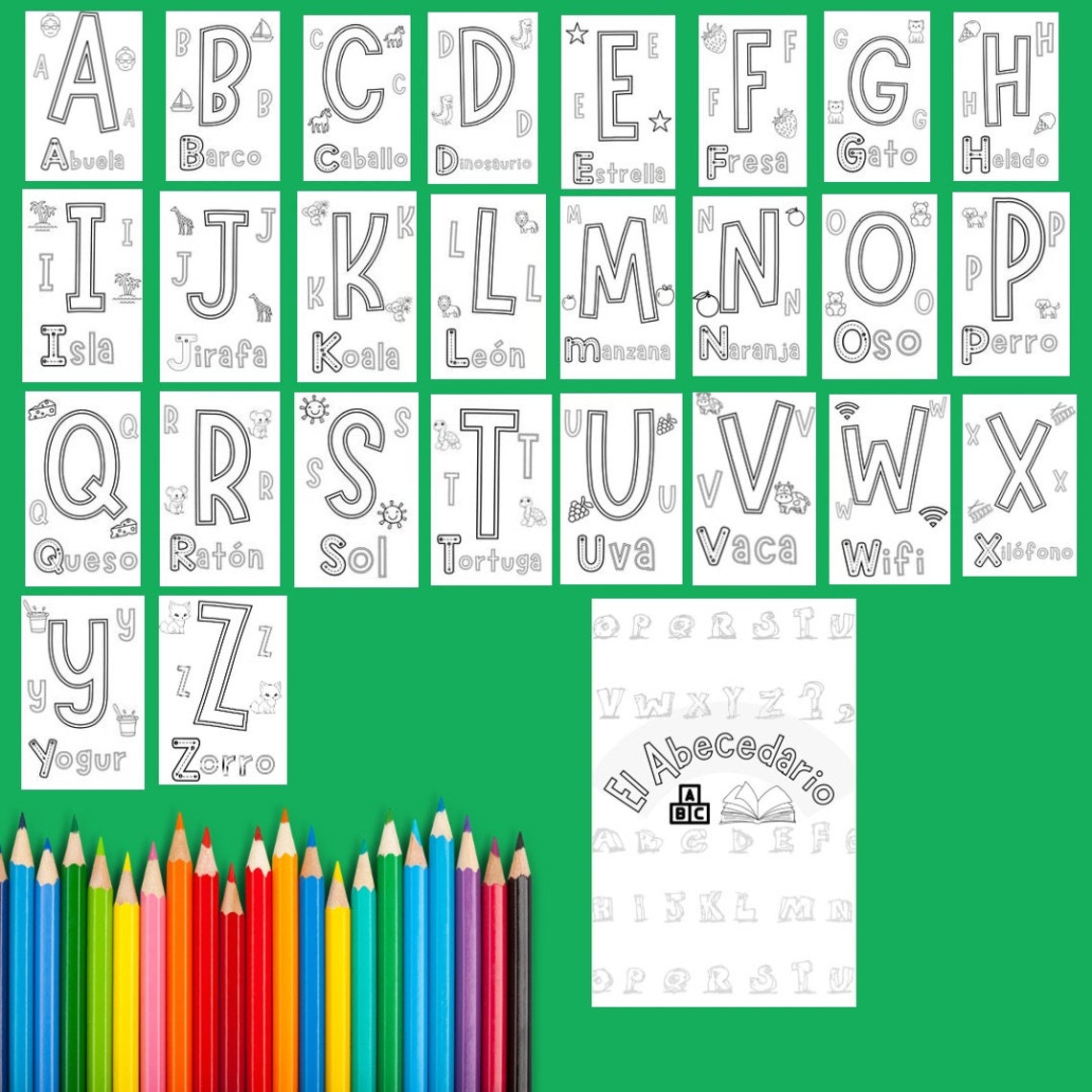 Printable Spanish Alphabet Coloring Book A to Z Instant Download PDF - Etsy