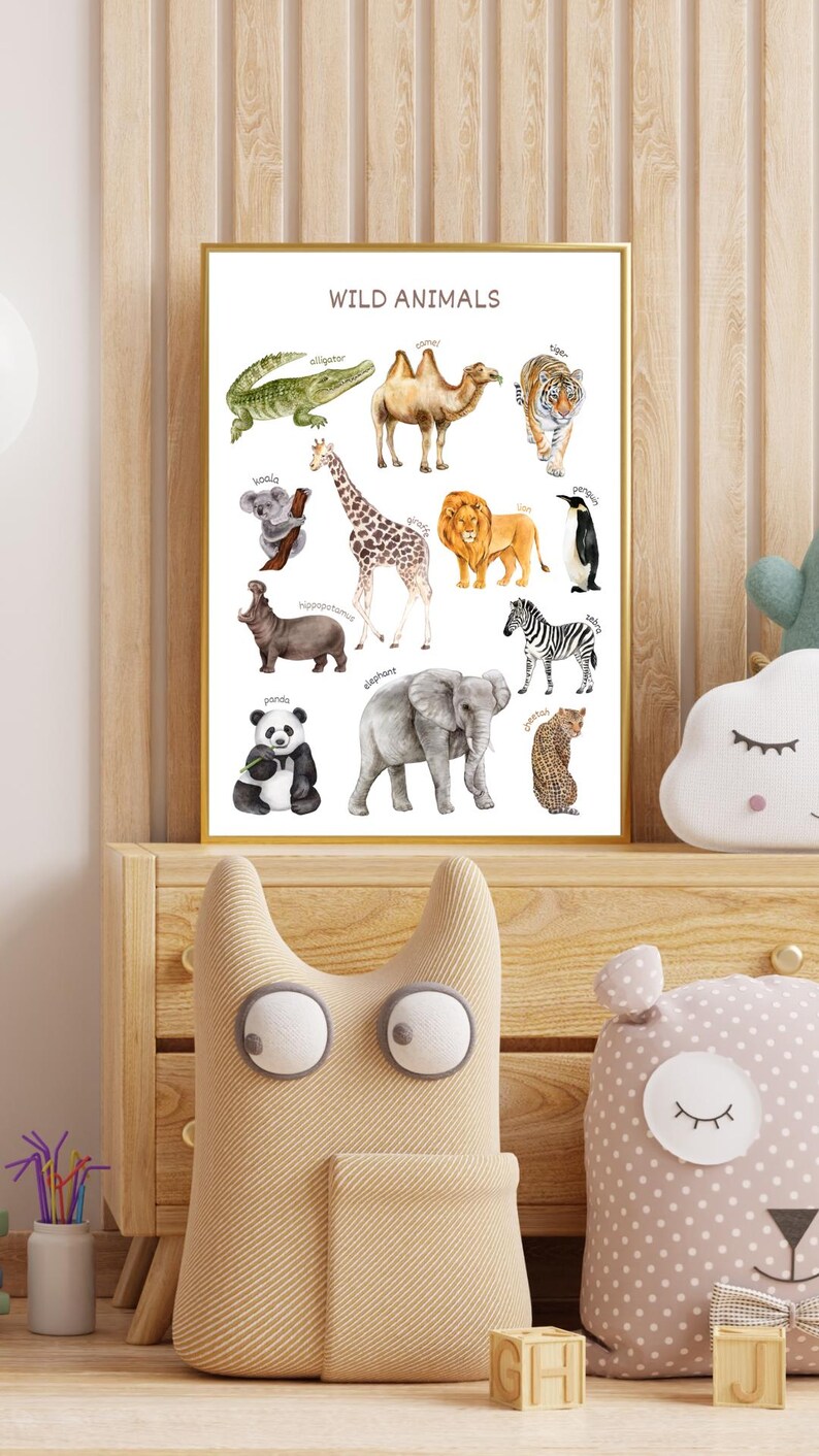 Wild Animals Poster, Safari Animals, Jungle Animals ,lion, Zebra, Hippo ...
