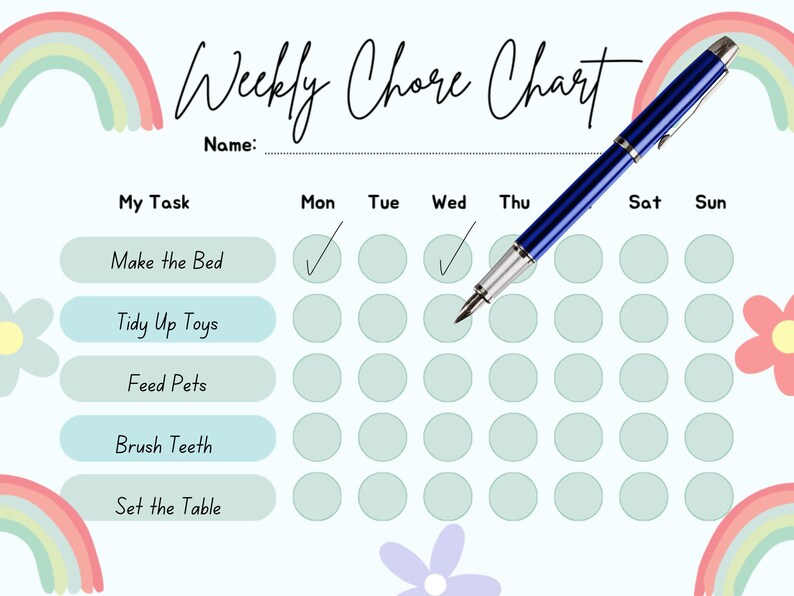 Chore Chart for Kids Printable, Daily Checklist, Weekly Schedule ...