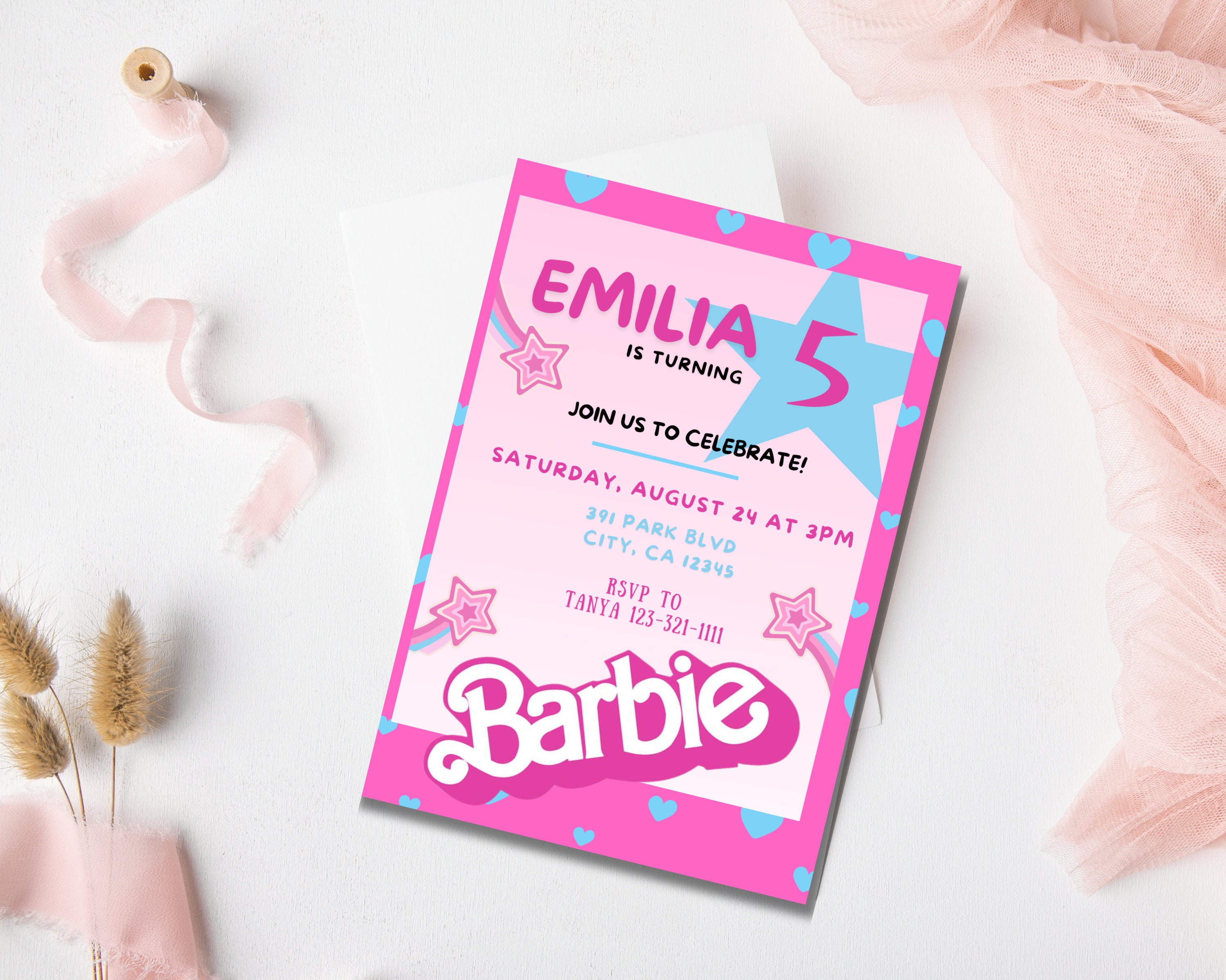 Editable Barbie Invitation, Pink Doll Birthday Party, Barbie Party ...