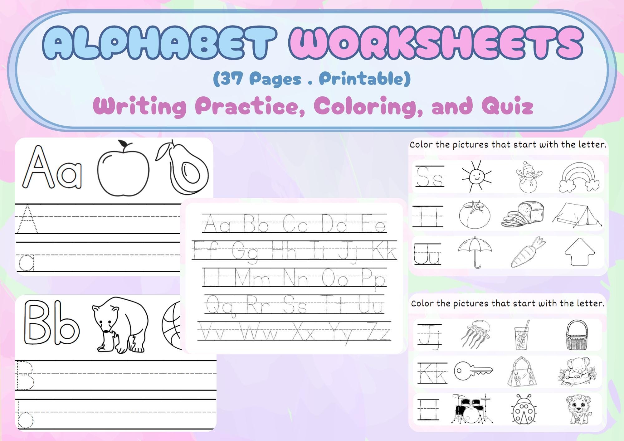 37 Pages Printable Alphabet Writing Worksheets A to Z for Kids ...