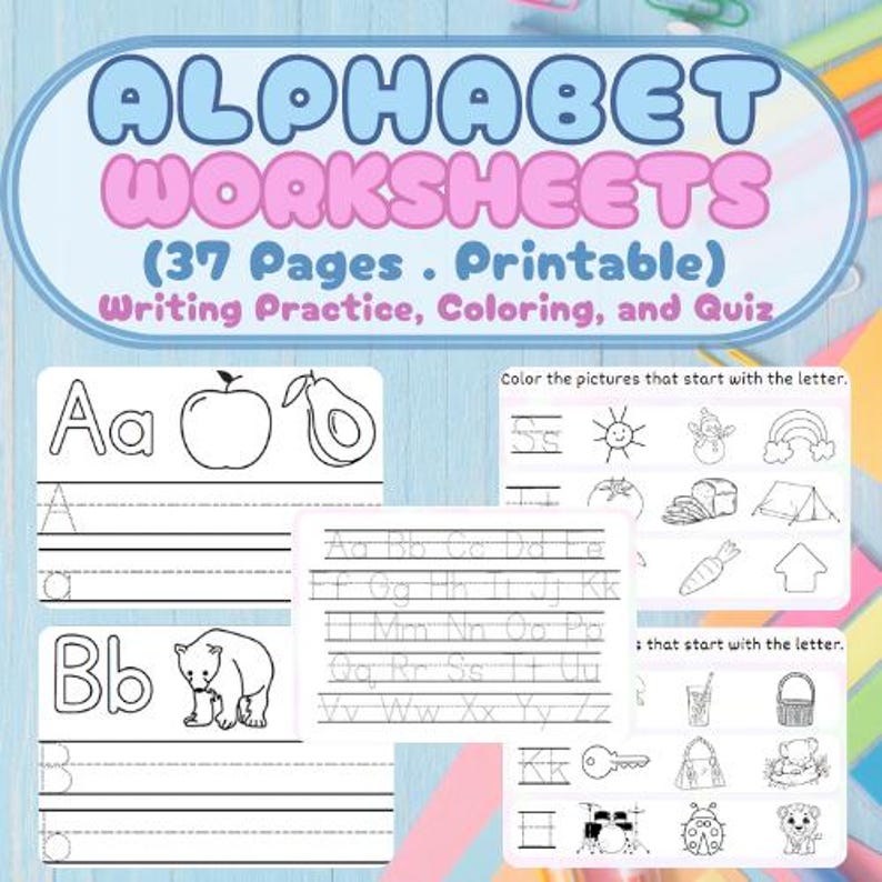 37 Pages Printable Alphabet Writing Worksheets A to Z for Kids ...