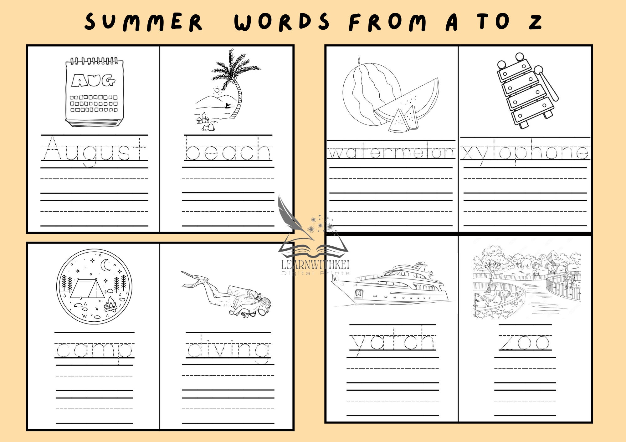 Printable Summer Worksheets for Kids, Alphabet Worksheets for Reading ...
