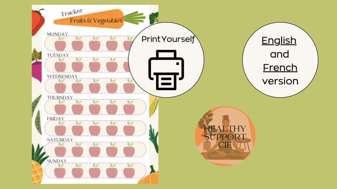 Fruits and Vegetables Tracker 5 Fruits & Vegetables per Day Fruit and ...
