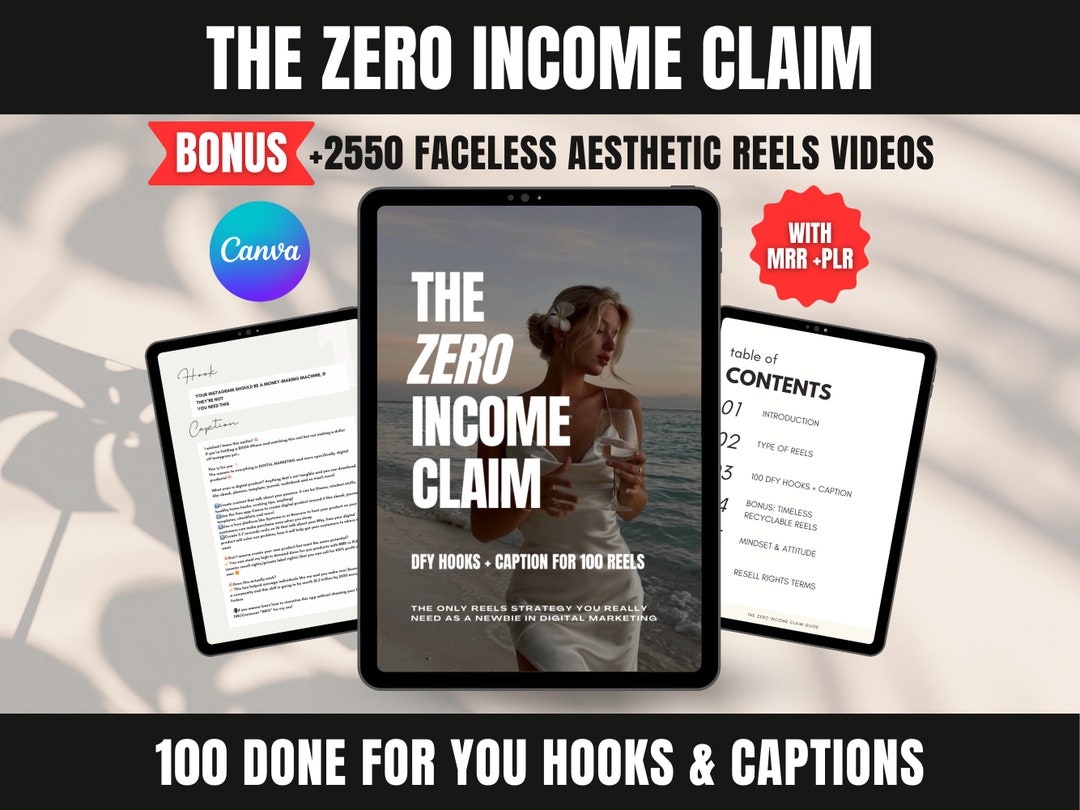 Zero Income Claim Guide 100 Done for You Hooks and Captions Instagram ...