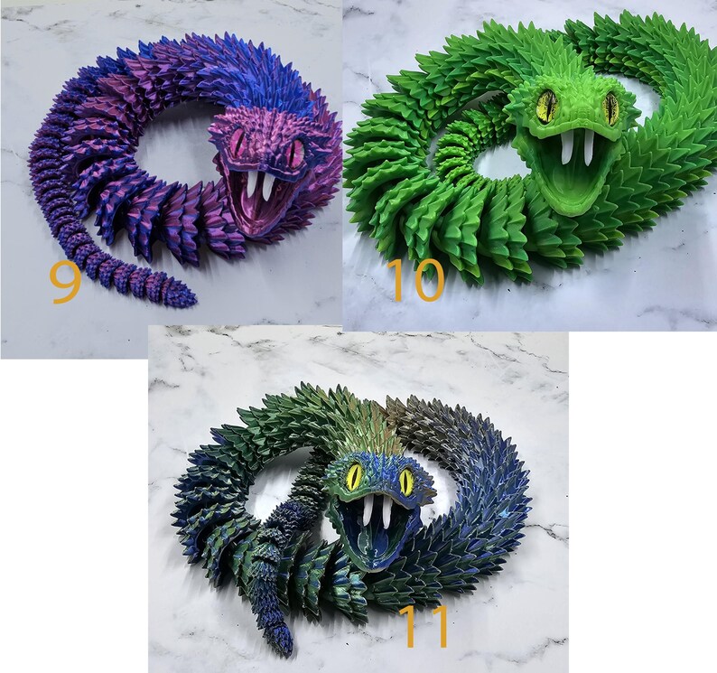 Articulating Bush Viper Snake - 3D Printed With Glass Eyes | Unique ...