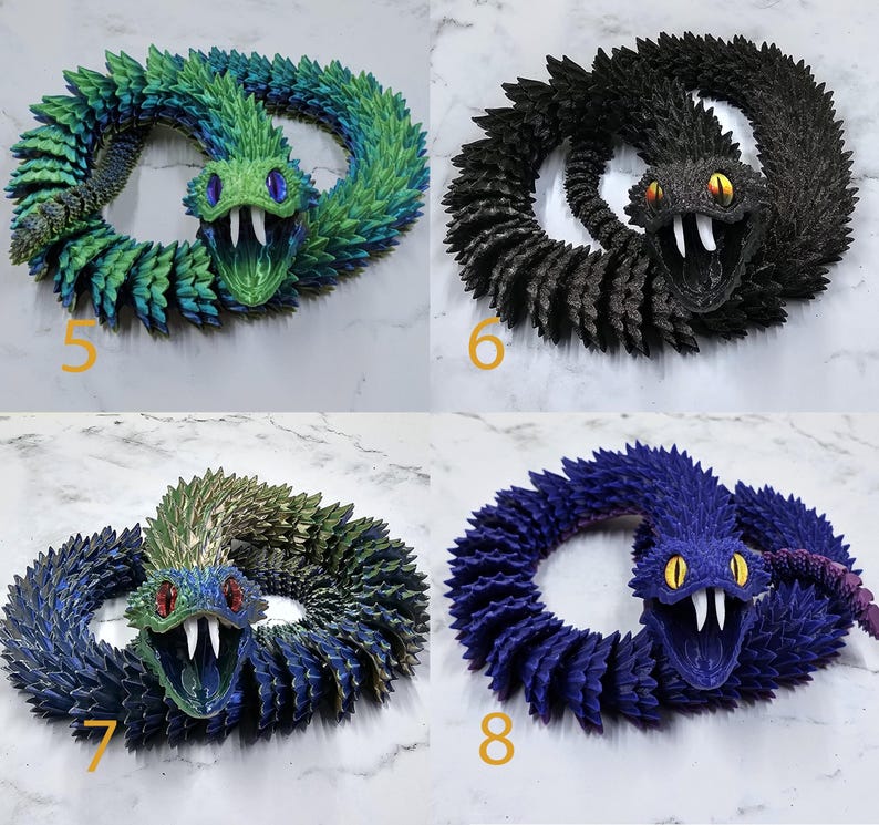 Articulating Bush Viper Snake - 3D Printed With Glass Eyes | Unique ...