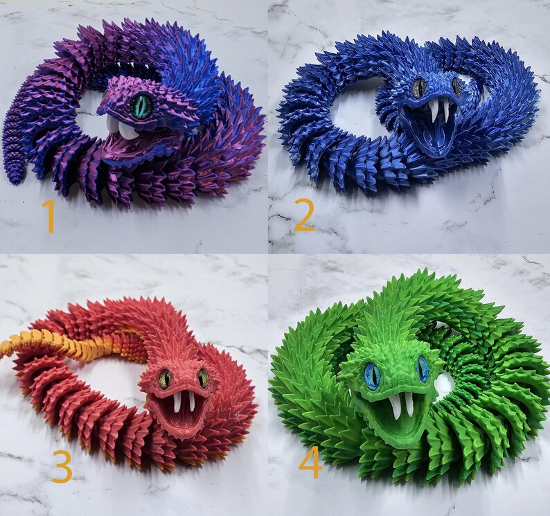 Articulating Bush Viper Snake - 3D Printed With Glass Eyes | Unique ...