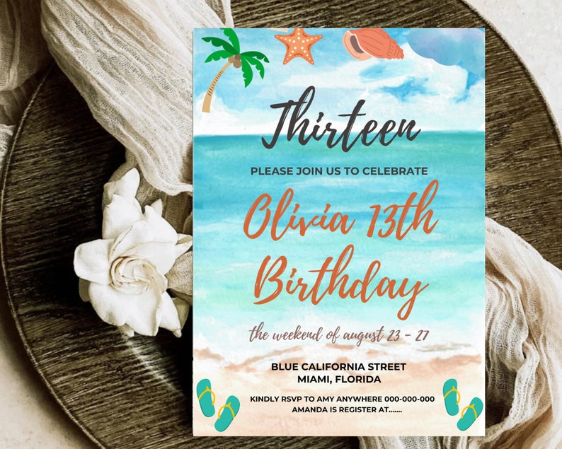 Editable Beach Party Invite, Beach Birthday Invite Beach Summer Party ...