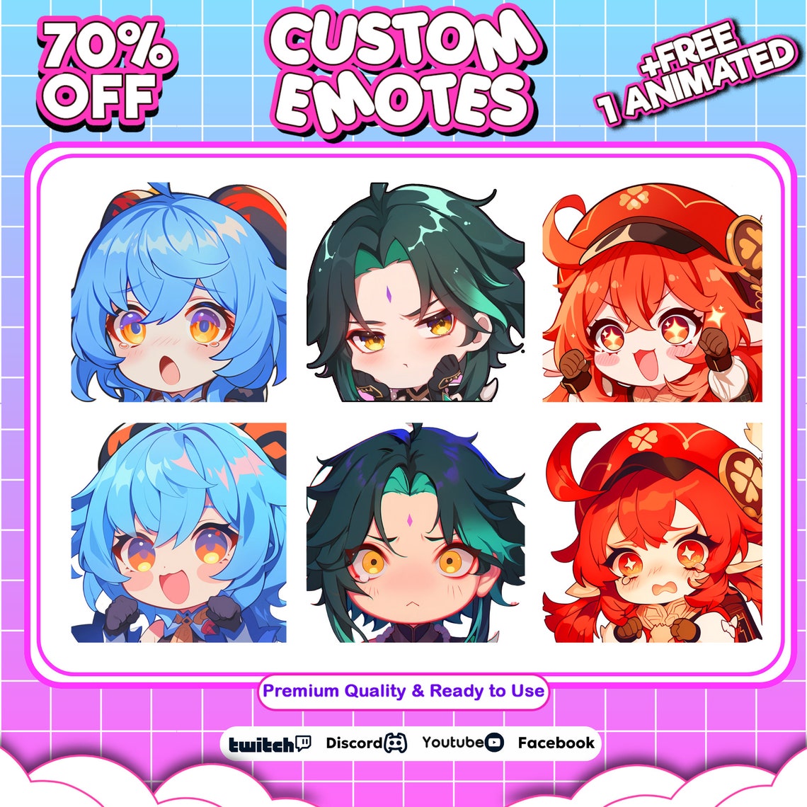 Custom Premium Twitch Emotes Kick Discord Animated Emotes Vtuber Cute ...