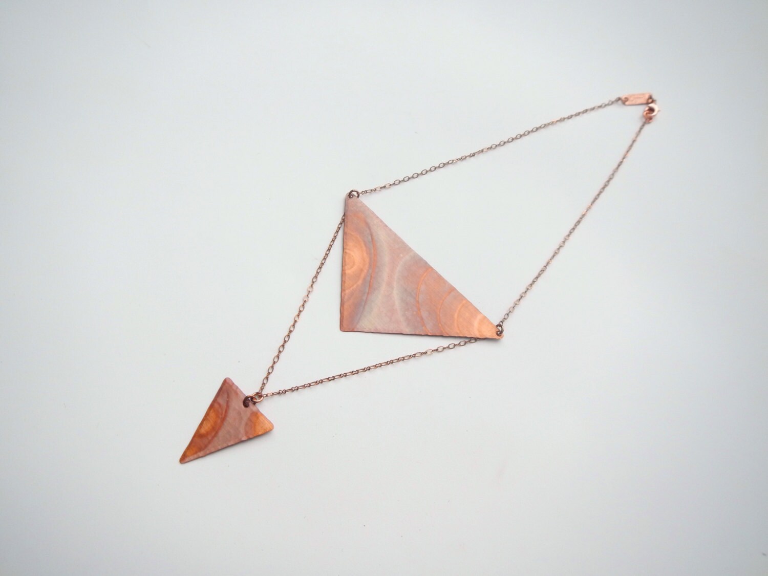 Double Triangle Necklace Hammered Copper Necklace Long - Etsy