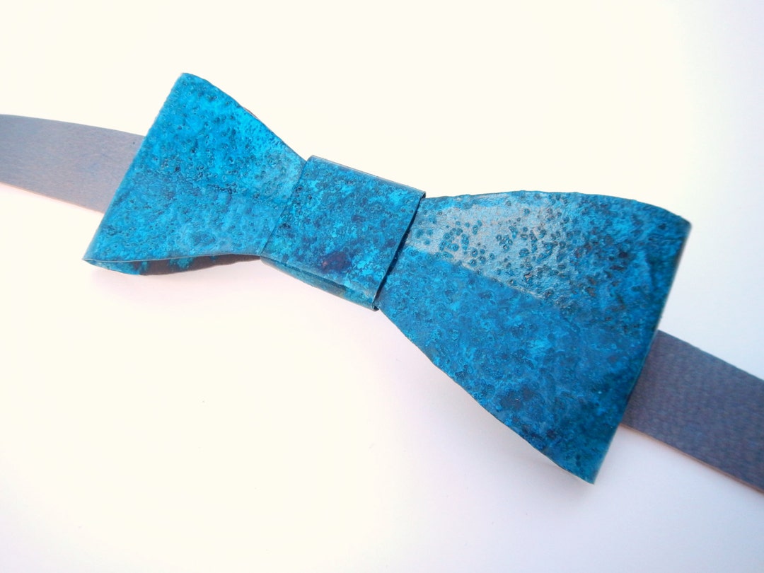 Blue Bow Tie, Hammered Copper Bow Tie, Metal Bow Tie, Patina Bow Tie ...