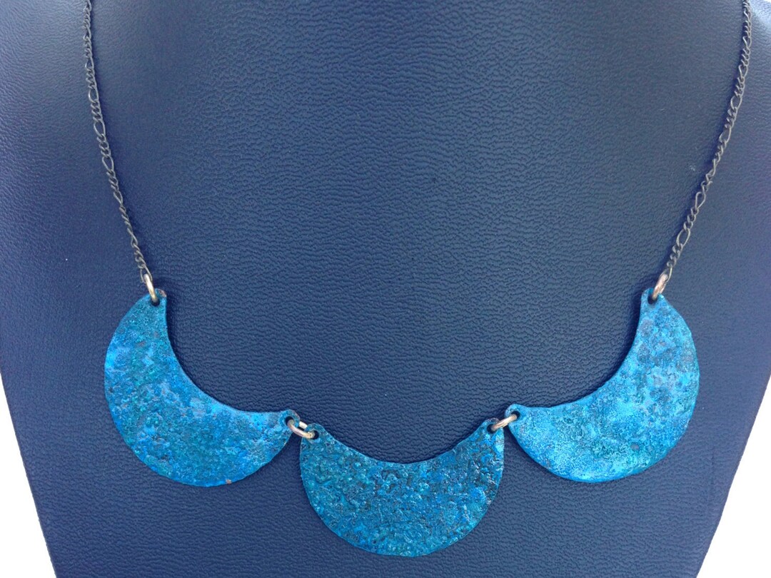 Blue Crescent Moon Choker, Patina Copper Necklace, Boho Moon Necklace ...