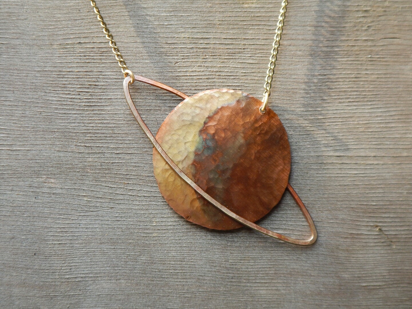Large Saturn Necklace Hammered Copper Necklace Planet - Etsy