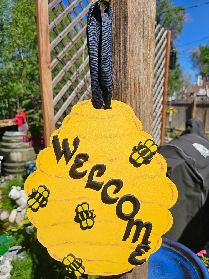 Welcome Bee Hive Sign - Etsy