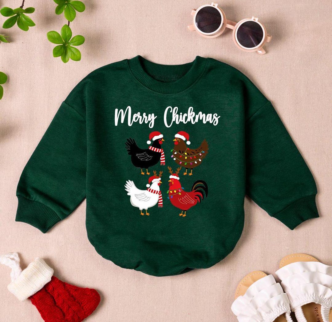 Merry Chickmas Baby Romper, Christmas Chickens, Farm Animals Christmas ...