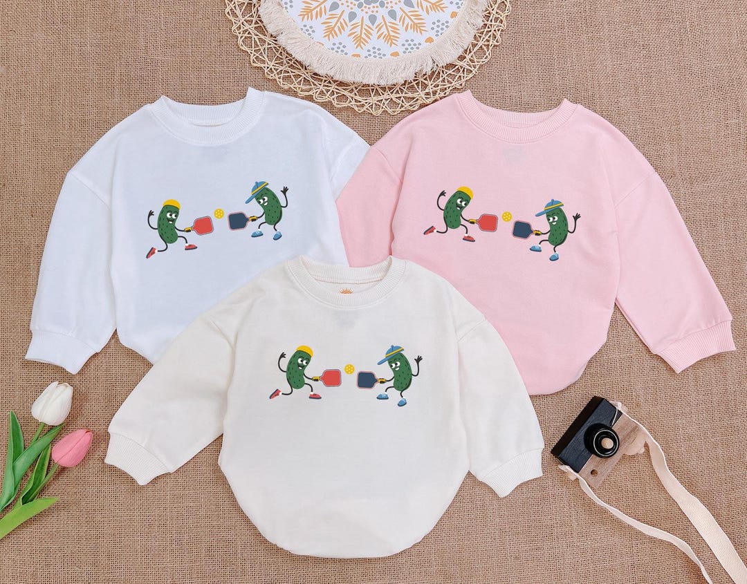 Pickles Playing Pickleball Baby Romper, Funny Pickleball Baby Bodysuit ...