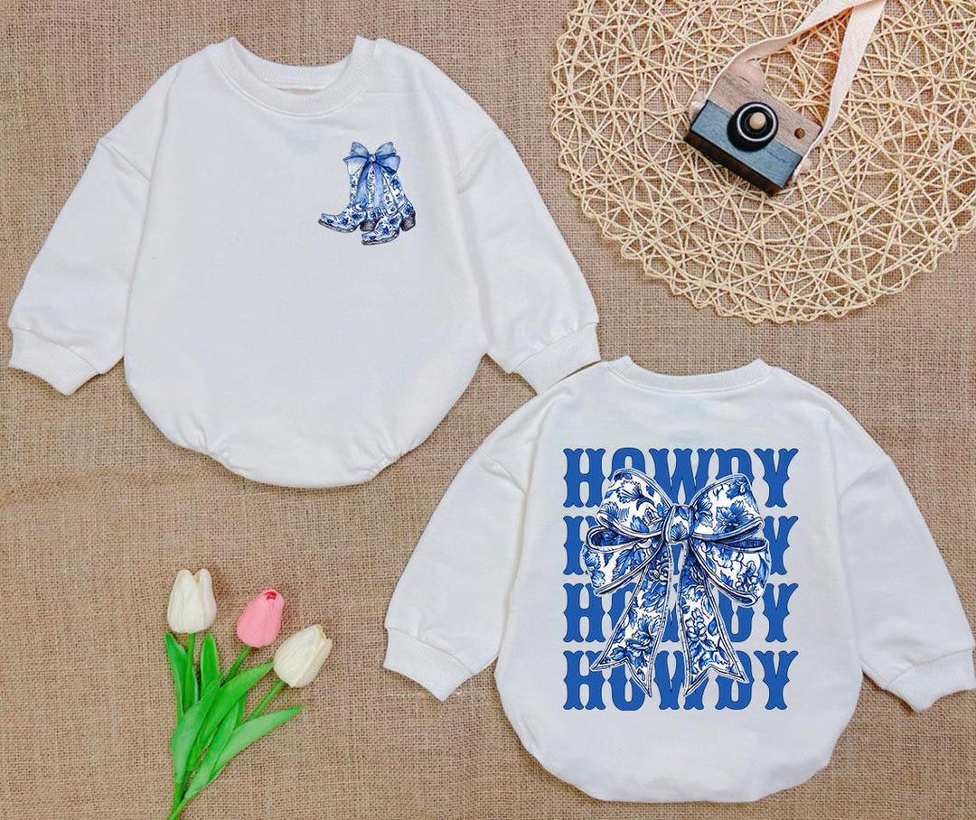 Coastal Cowgirl Baby Romper: Blue Floral Boots, Howdy Bodysuit - Etsy