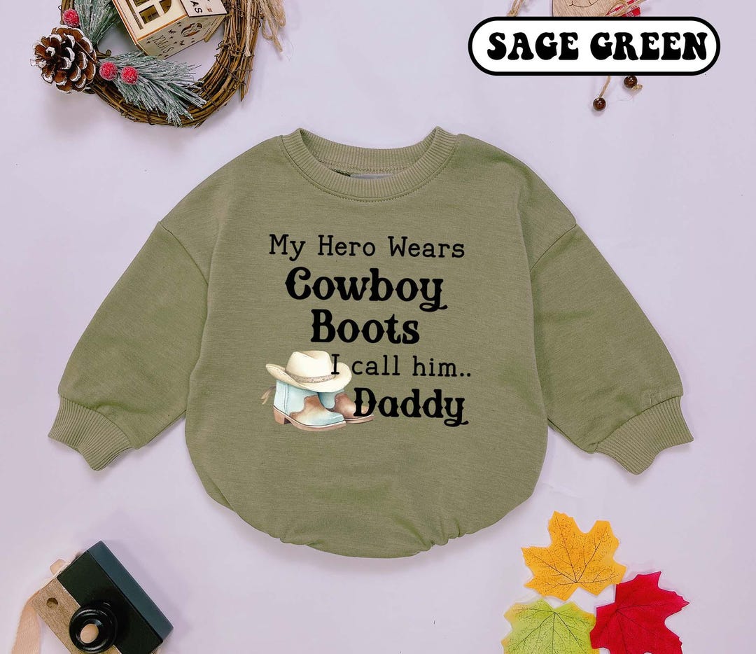 My Hero Wears Cowboy Boots Bubble Romper, Cowboy Boots, Father's Day ...