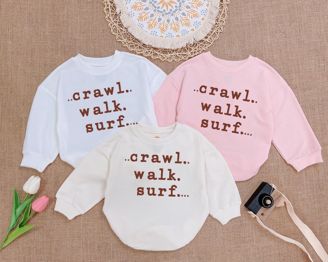 Crawl Walk Surf Baby Romper: Retro Natural Bodysuit - Etsy