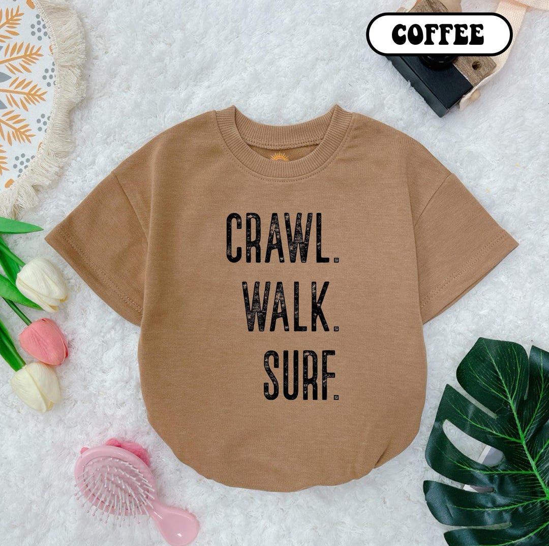 Crawl Walk Surf Baby Bubble Romper, Surf Boy Birthday, Surfs Up, Catch ...