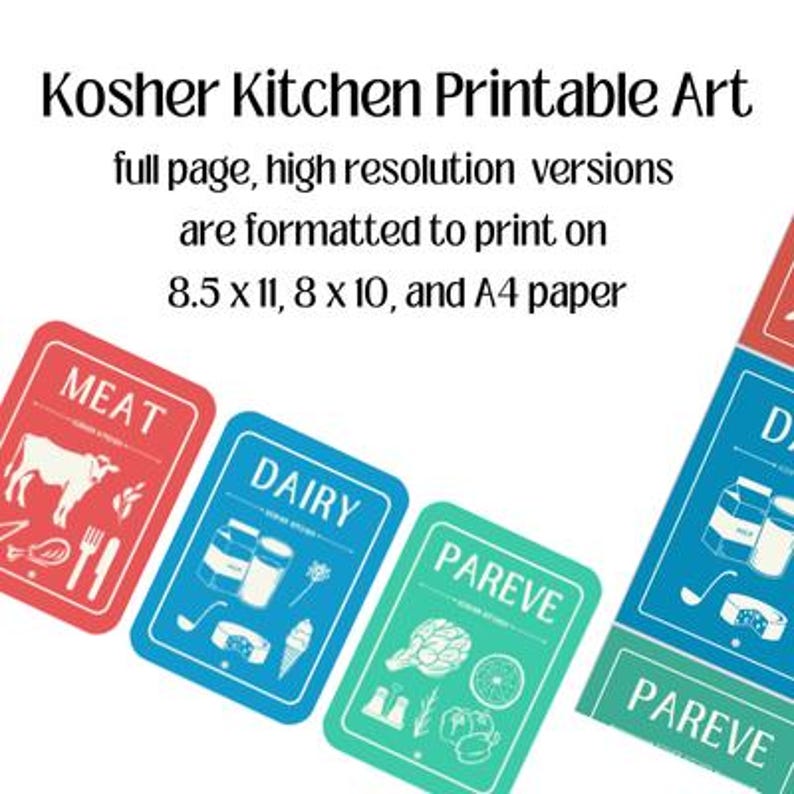 Kosher Kitchen Printable Labels and Art Bundle Meat, Dairy, Pareve ...