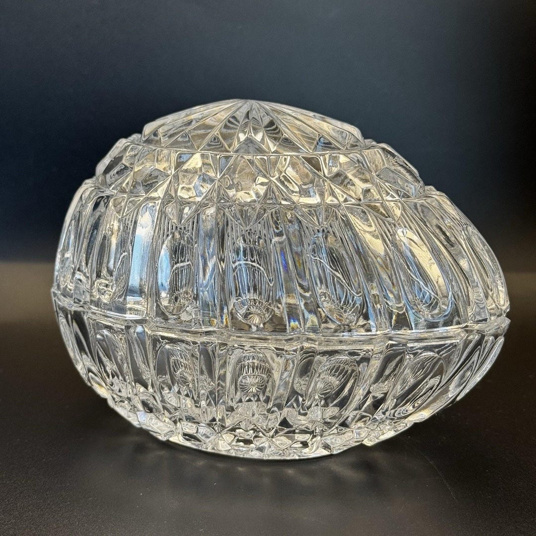 Vintage Gorham Full Lead Crystal Chantilly Egg Candy Dish Trinket Bowl ...