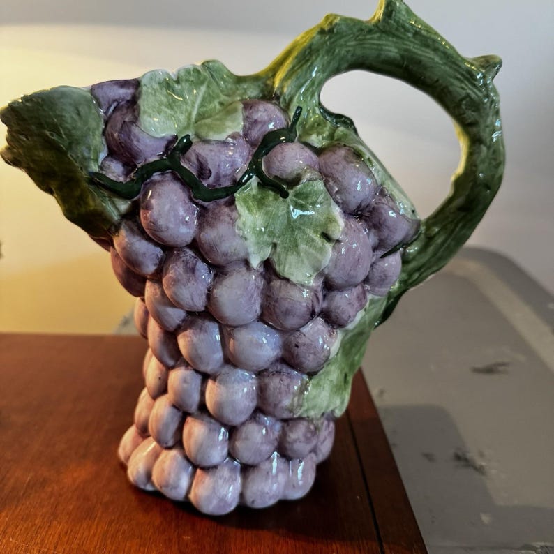 Vintage Mid Century Grape Vine Hand Painted Italy Ceramic Pitcher - Etsy