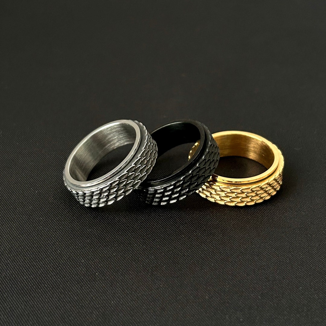 Fidget Dragon Skin Rings for Men, Spinner Rings for Stress Relief ...