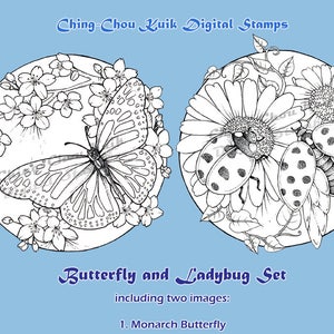 Butterfly & Ladybug Set - Digital Stamp Coloring Page Instant Download ...