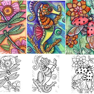 Dragonflies Seahorse Ladybug Set Digital Stamp Instant - Etsy