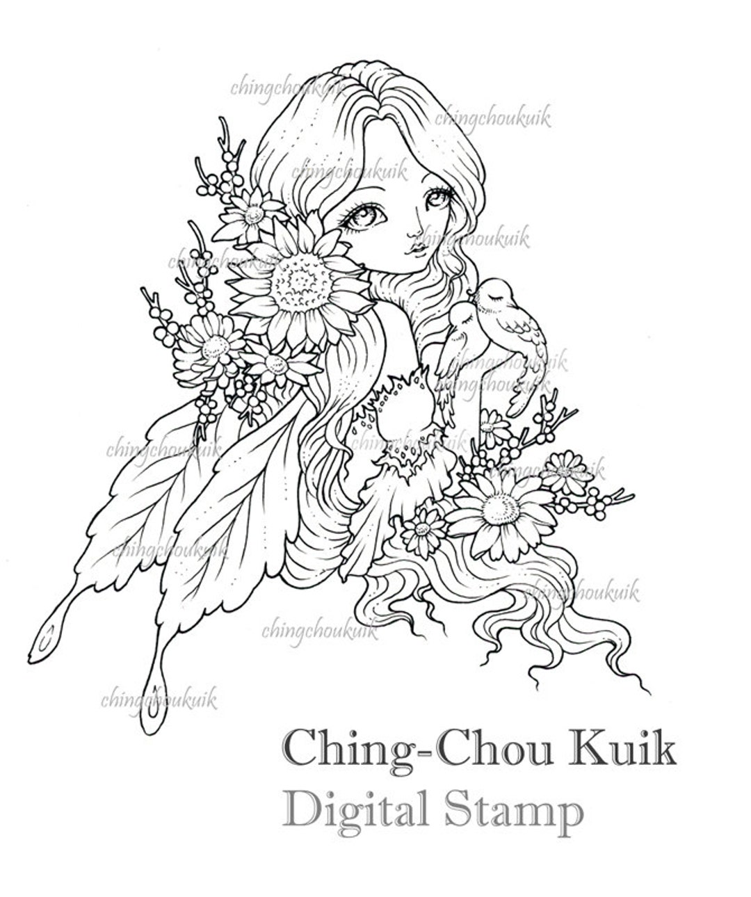 Love in Spring - Digital Stamp Instant Download / Fantasy Fairy Faery ...