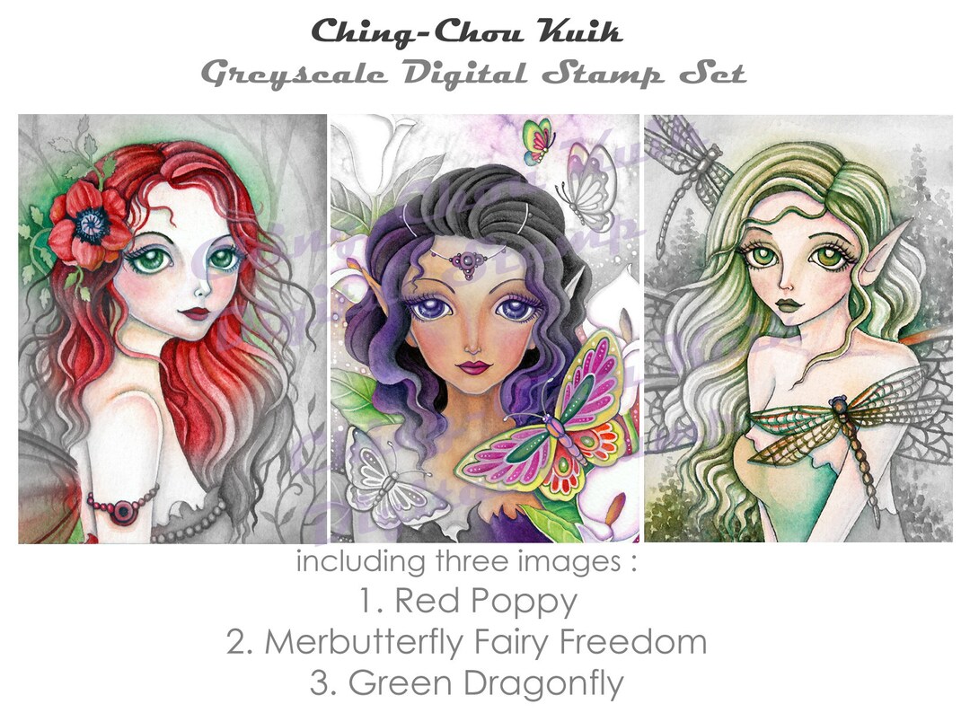 Fantasy Fairy Set 1 Greyscale PRINTABLE Instant Download - Etsy Canada