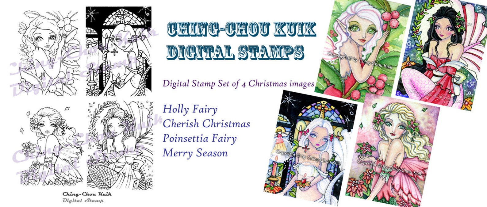 Christmas Digital Stamp Set of 4 Images Instant Download / | Etsy